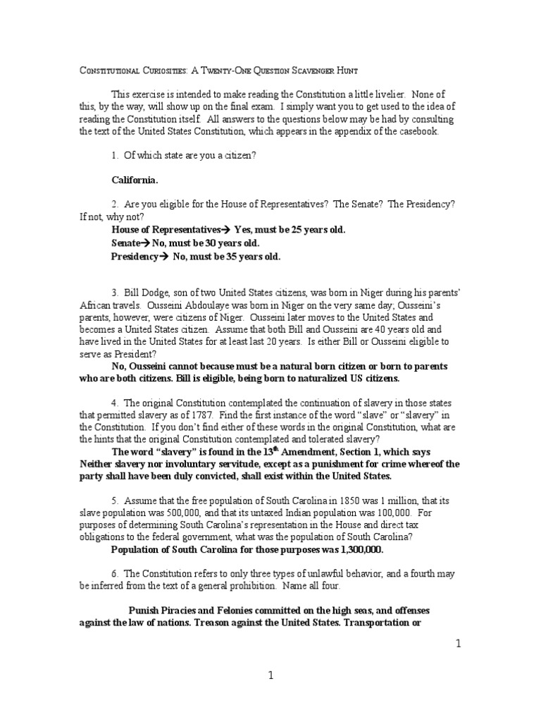 Constitutional - Scavenger Hunt | PDF | United States House Of ...