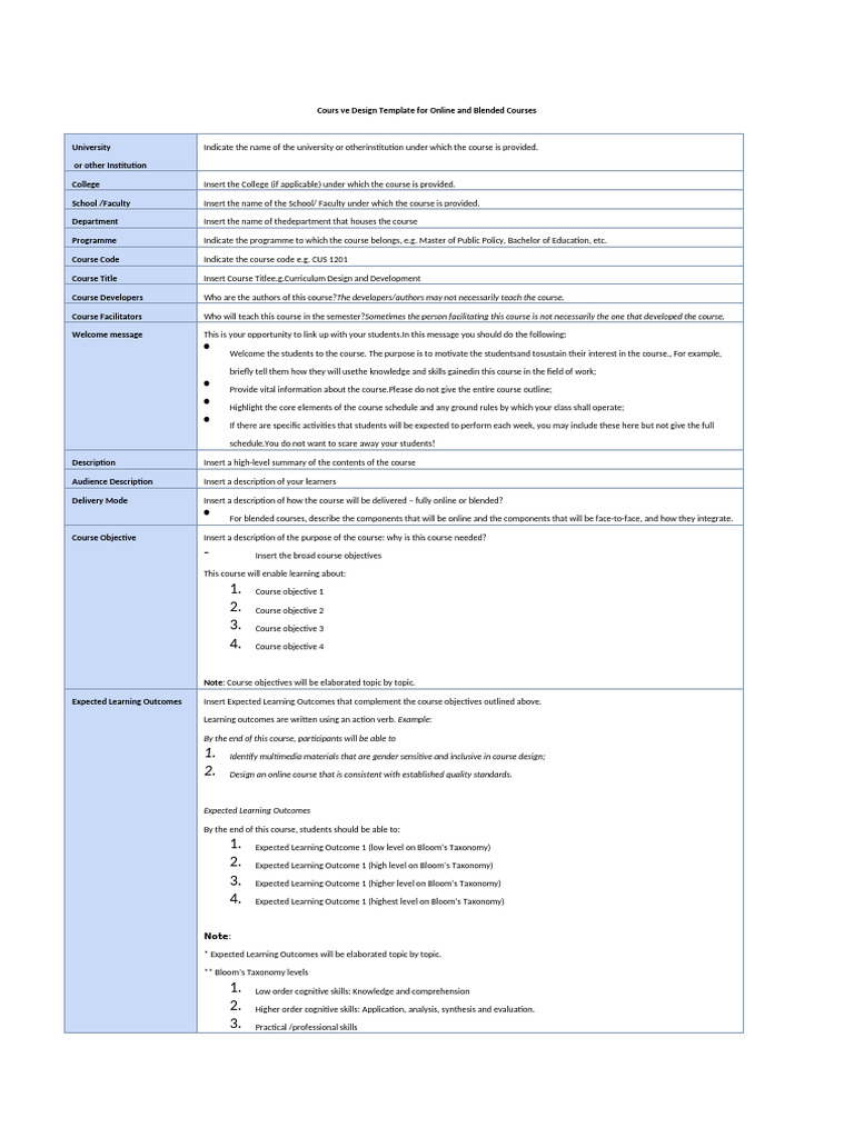 Course Design For Blended Learning - Template | PDF | Learning ...