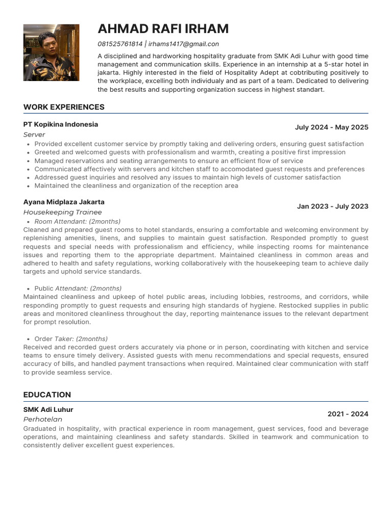 Concierge - Ahmad Rafi Irham - NO | PDF | Housekeeping