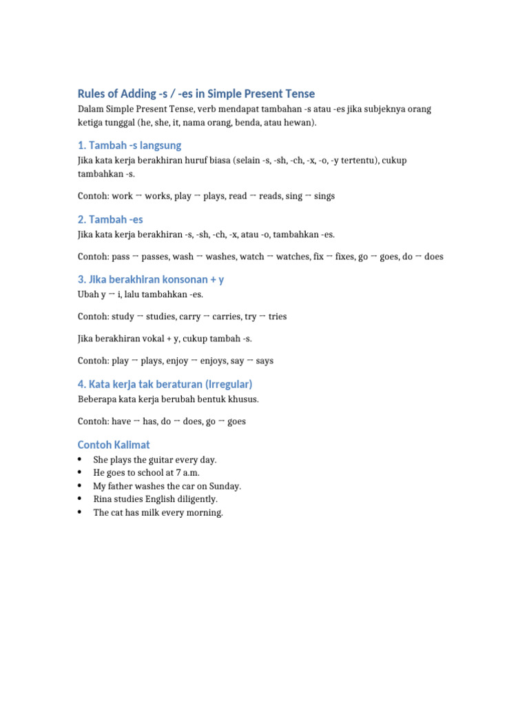 Adding -s/-es in Simple Present Tense | PDF