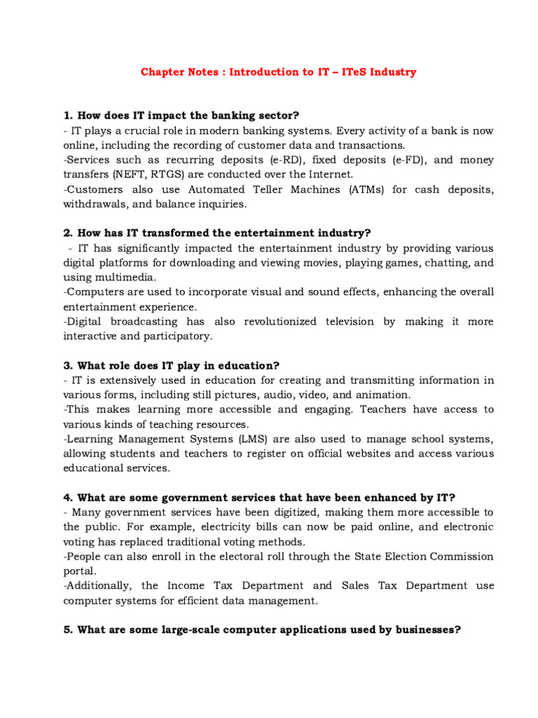Introduction To IT Â ITeS Industry Notes | PDF | Outsourcing | Internet