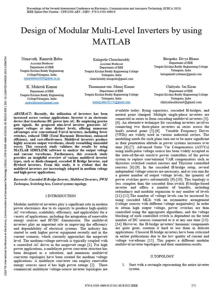 Design of Modular Multi-Level Inverters by Using MATLAB | PDF | Power ...