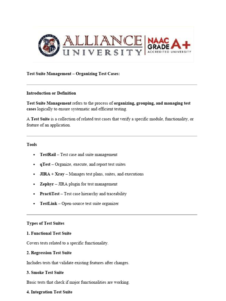 Concepts of Test Suite Management - Organizing Test Cases | PDF ...