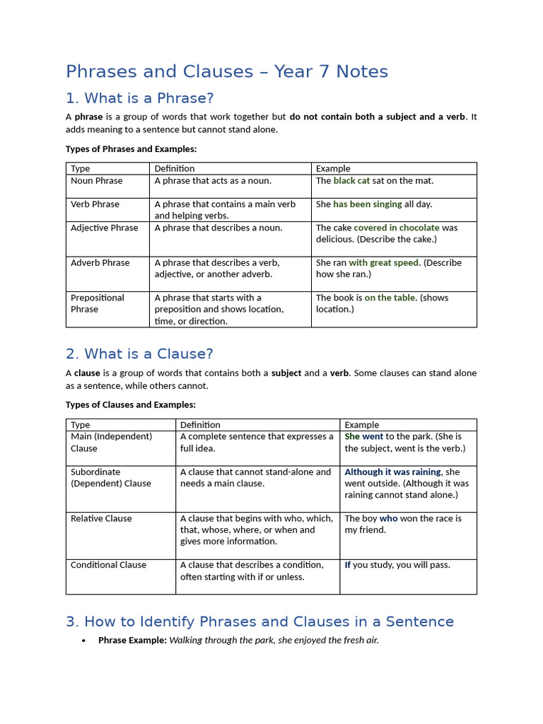 Phrases and Clauses Notes | PDF | Phrase | Clause