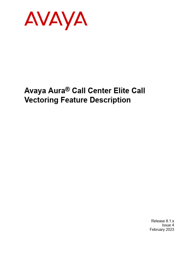 Avaya Aura CC Elite Call Vectoring Feature Description 8.1.x Issue4 ...