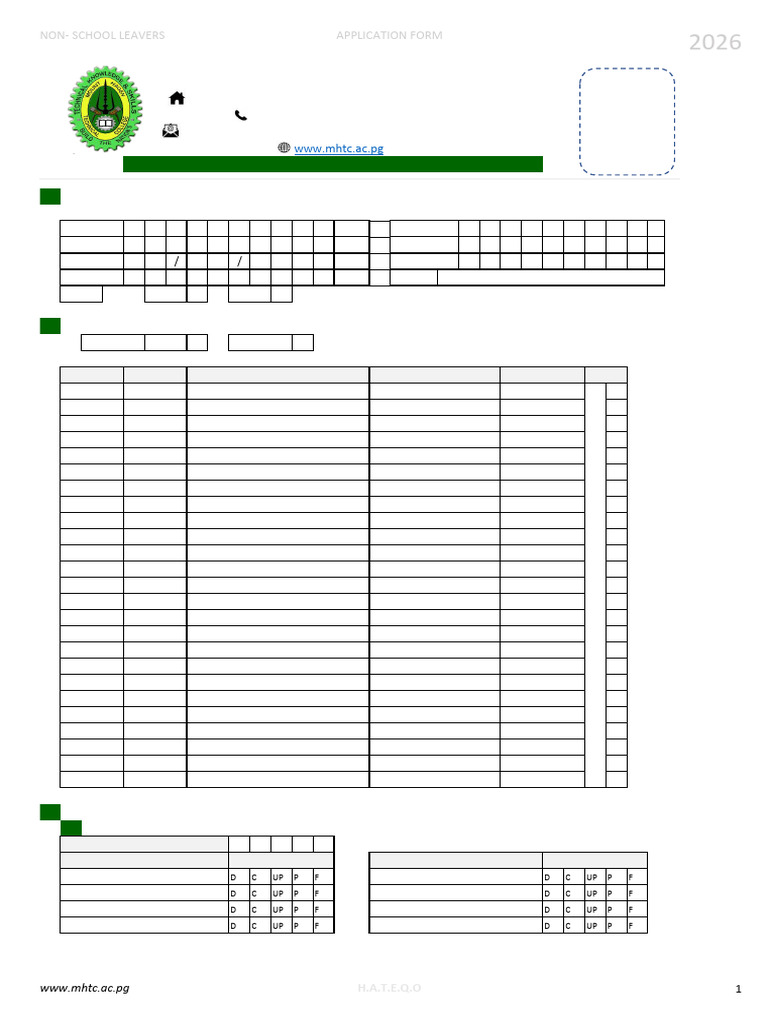 Mt. Hagen Tech Non-School Leavers Form 2026 | PDF