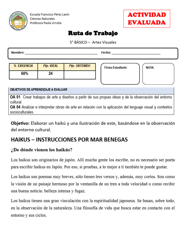 Actividad Evaluada HAIKUS 5to | PDF | Haiku