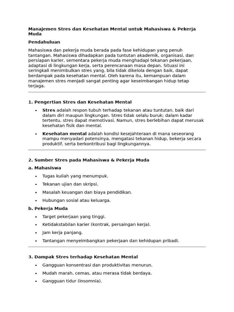 Manajemen Stres untuk Mahasiswa & Pekerja Muda | PDF