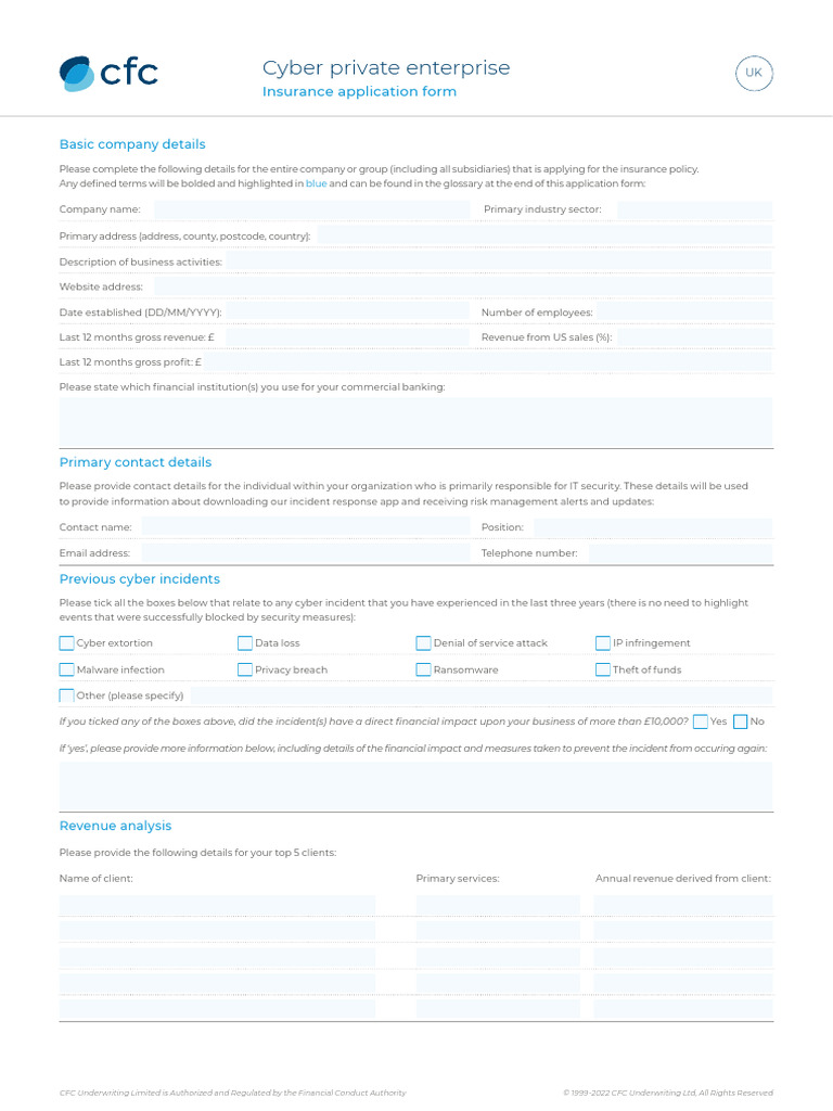 UK Cyber Insurance Application Form | PDF | Security | Computer Security
