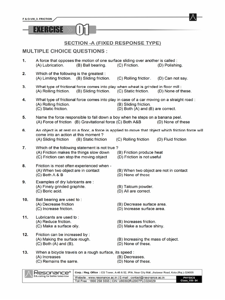 Friction Exercise | PDF