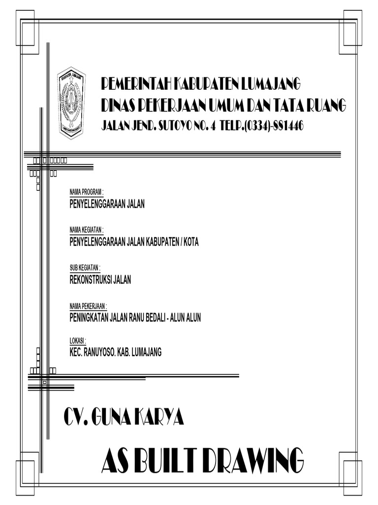 Contoh Cover As Built Drawing Jalan | PDF