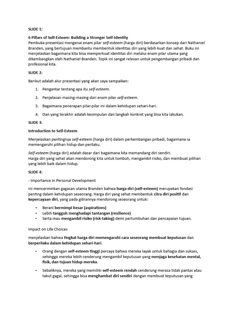 6 Pillars of Self Esteem | PDF