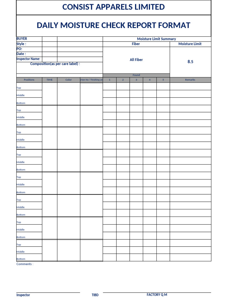 Daily Moisture Check Report Template | PDF