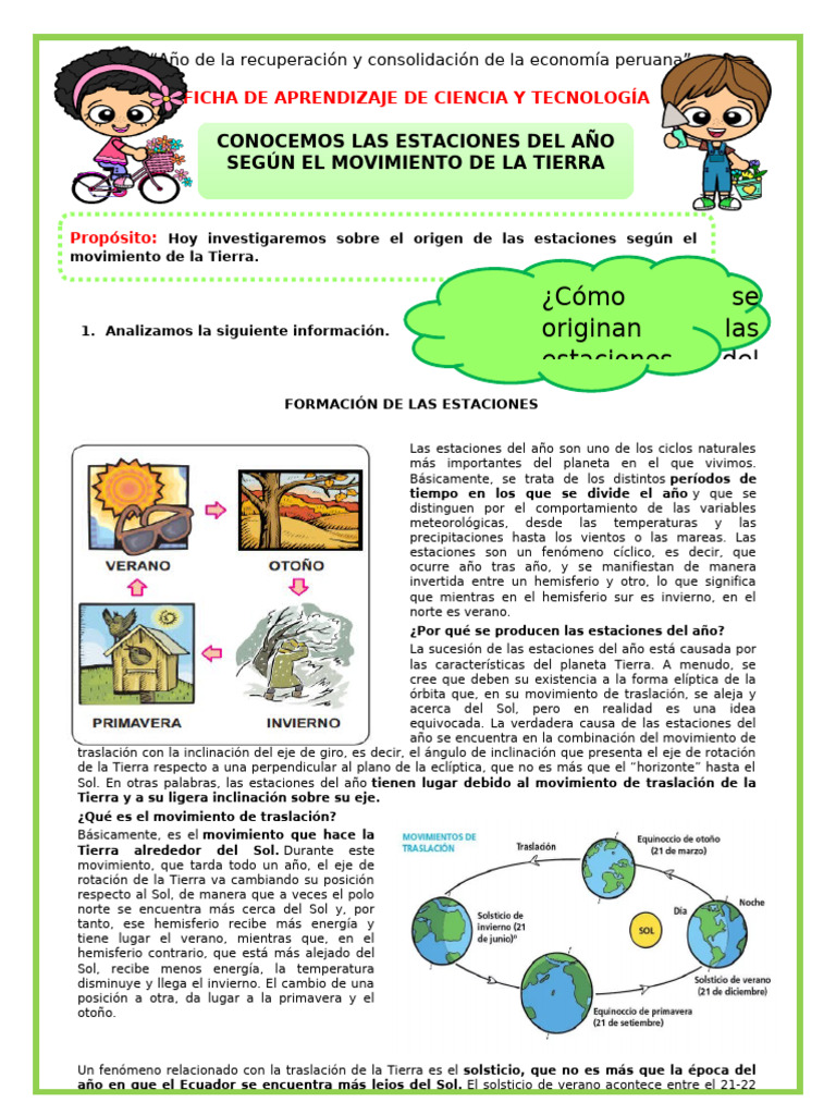 FICHA-MAR-CYT-CONOCEMOS LAS ESTACIONES DEL AÑO SEGÚN EL MOVIMIENTO DE ...