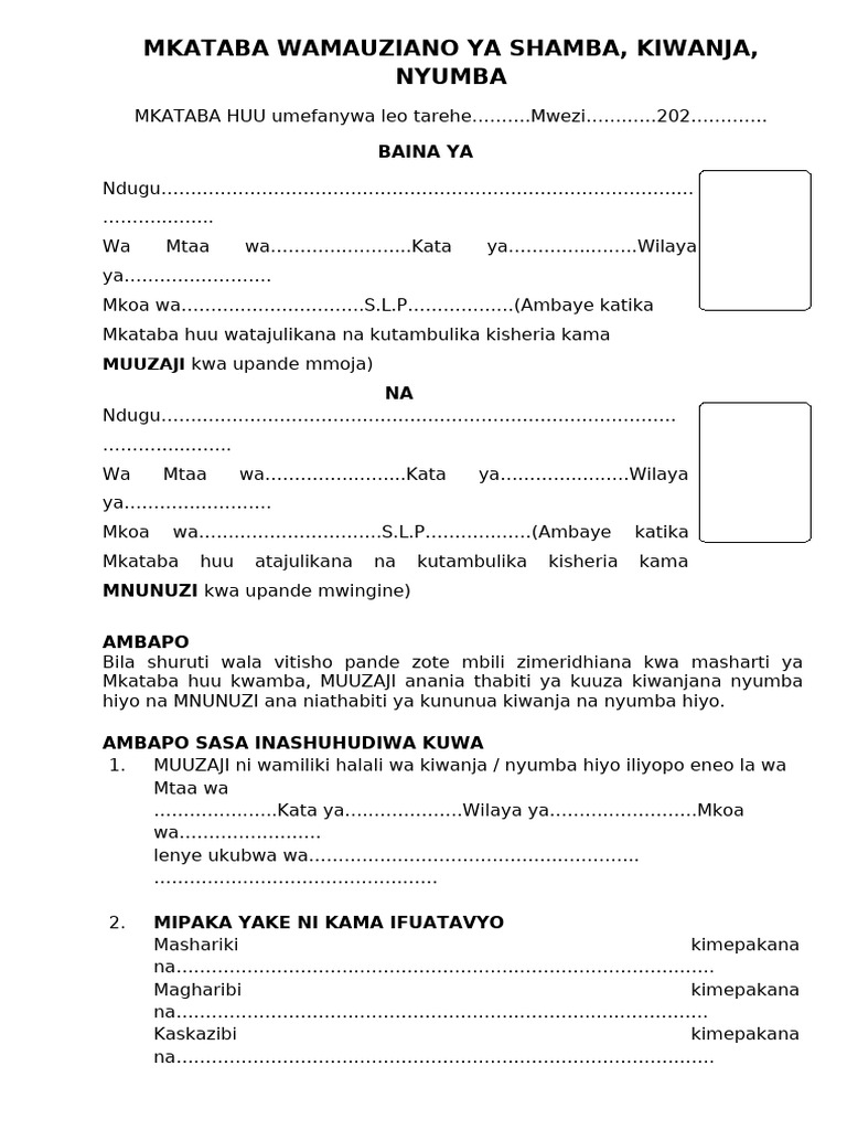 Mkataba Wa Mauziano Ya Kiwanja | PDF