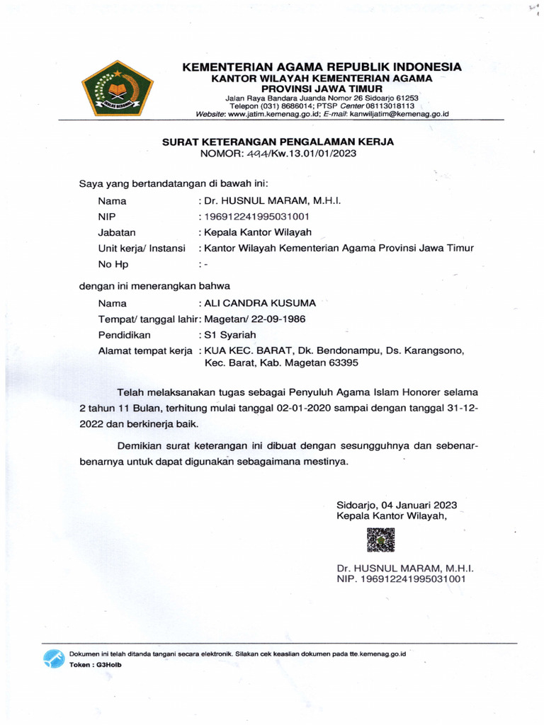 Surat Keterangan Pengalaman Kerja | PDF