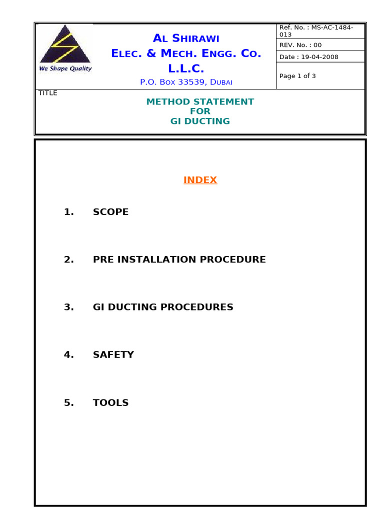 Method Statement GI Ducting | PDF | Duct (Flow)