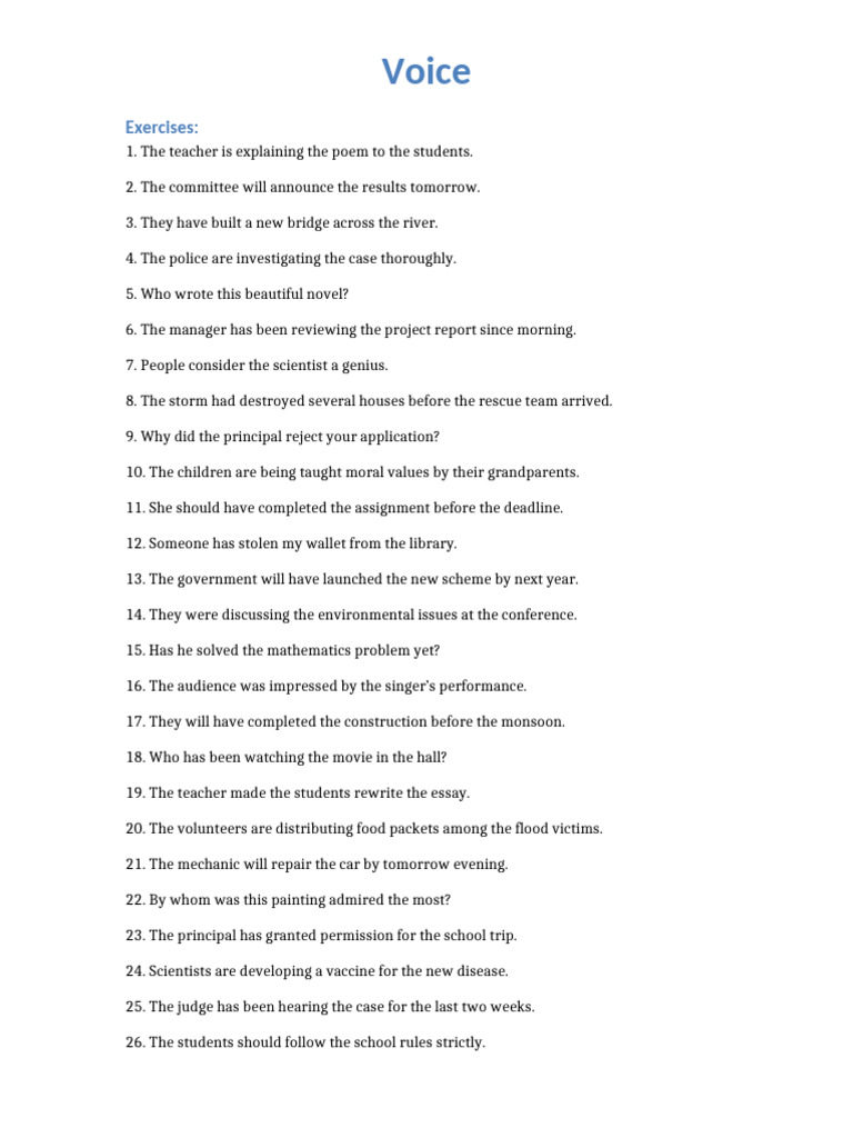 Voice Exercises for Grammar Practice | PDF