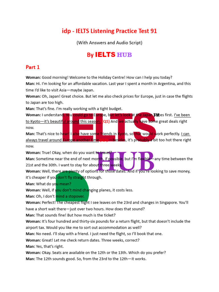 IDP IELTS Listening Test 91 PDF | PDF | Bears | Literacy