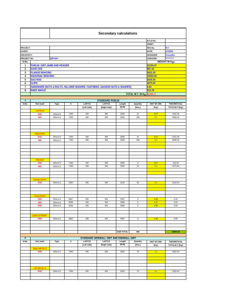 Secondary Weight Sheet - r0 | PDF