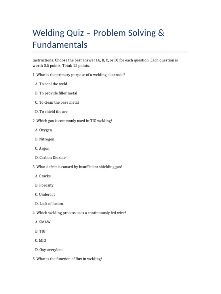Welding Quiz: Problem Solving Basics | PDF | Welding | Construction