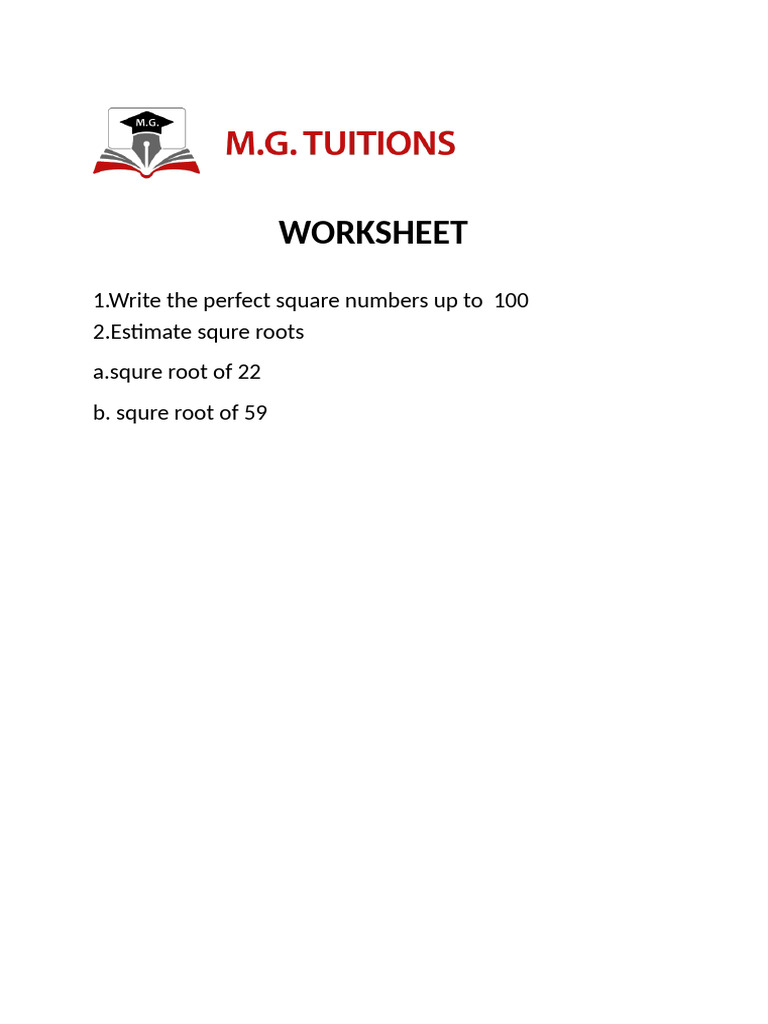 Perfect Squares and Square Roots Worksheet | PDF