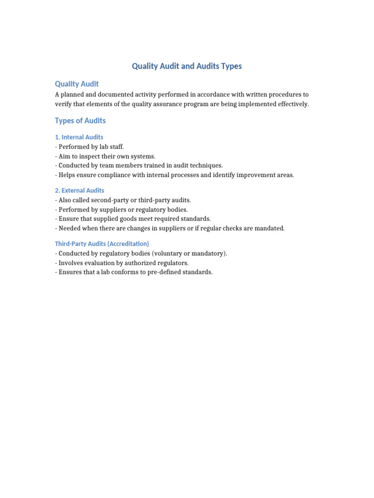 Quality Audit and Audits Types | PDF