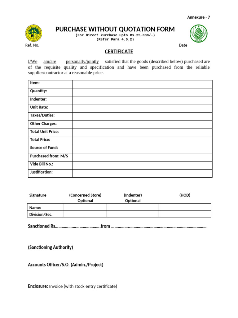 Direct Purchase Upto 25K Annexure 7 | PDF | Procurement | Business