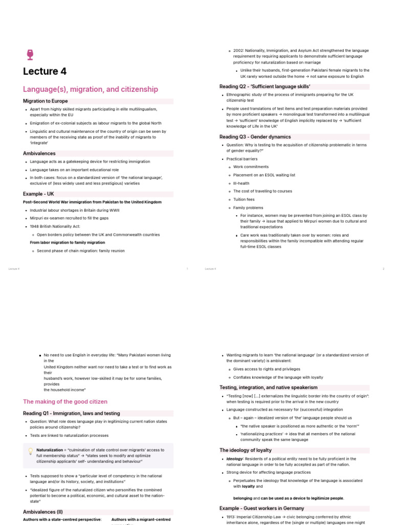 Language, Migration, and Citizenship Issues | PDF | Immigration ...