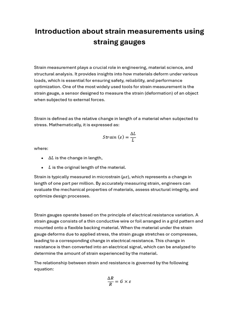 Introduction About Strain Measurements Using Straing Gauges | PDF | Materials Science | Physical ...
