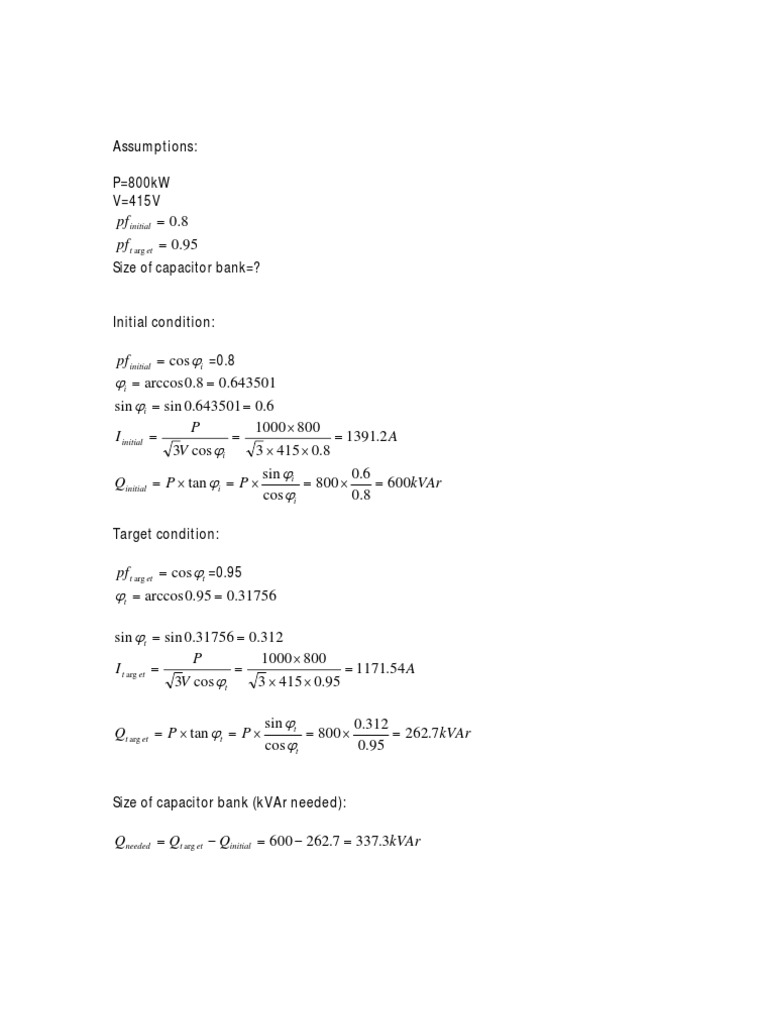 Capacitor Bank Calculation Sheet | PDF | Electrical Engineering | Capacitance