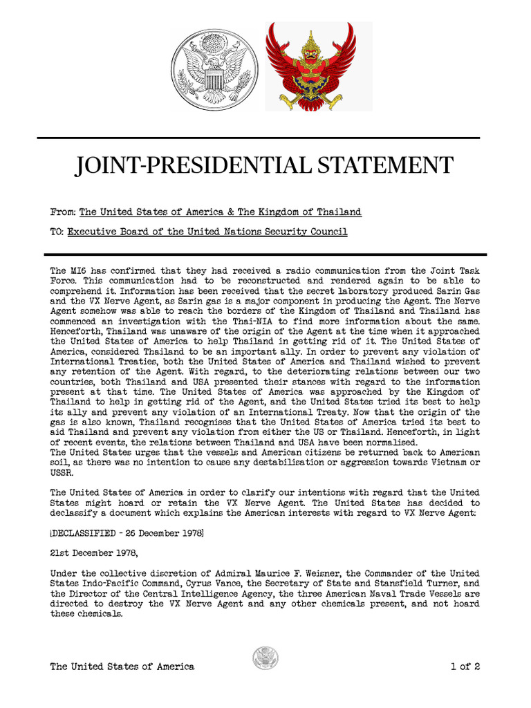 Joint Presidential Statement | PDF | Vx (Nerve Agent) | International ...