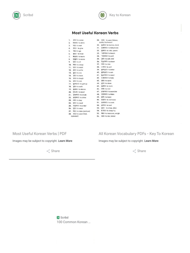 Useful Korean Words PDF - Google Search | PDF | Korean Language | Scribd