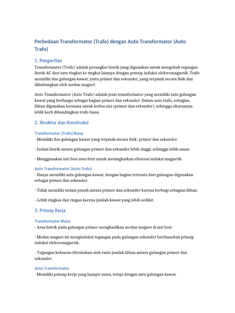 Perbedaan Trafo Dan Auto Trafo | PDF