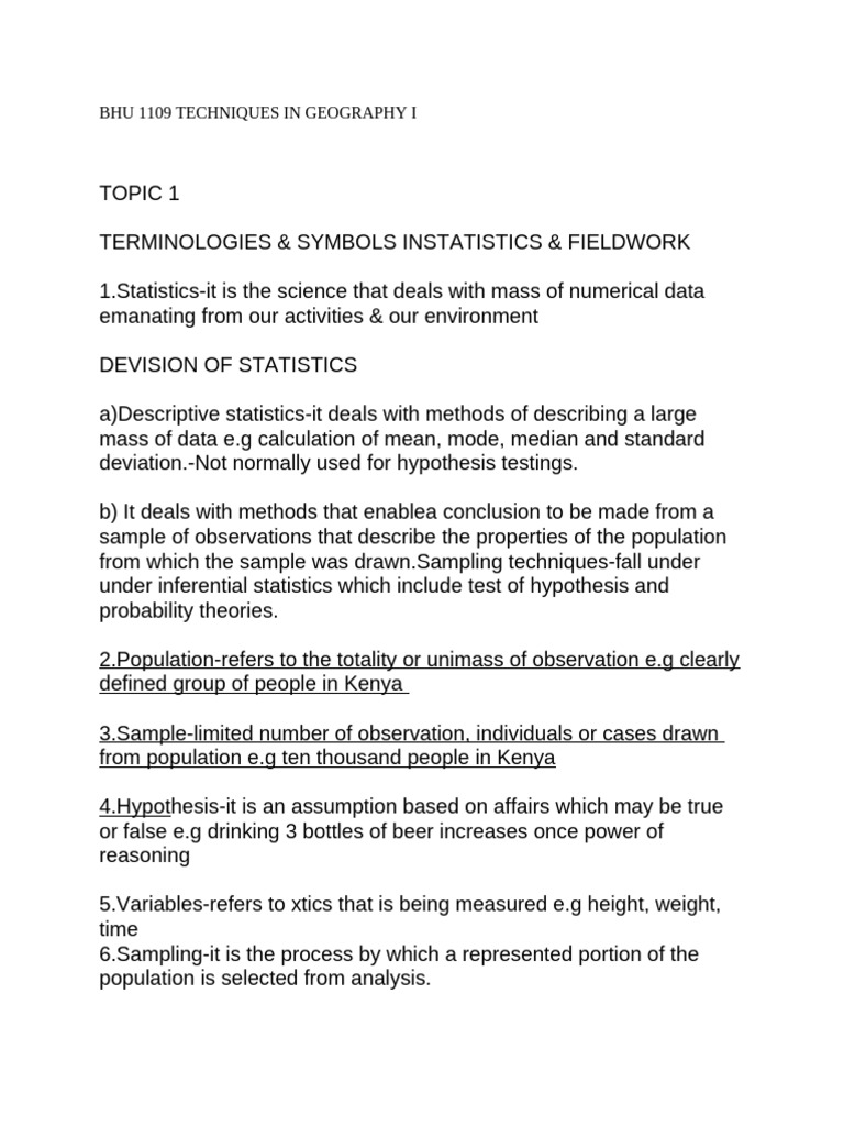Geography Techniques: Statistics & Fieldwork | PDF | Statistics ...