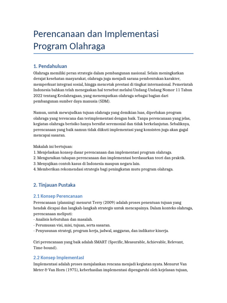 Makalah Peran Implementasi Program Olahraga Lengkap | PDF