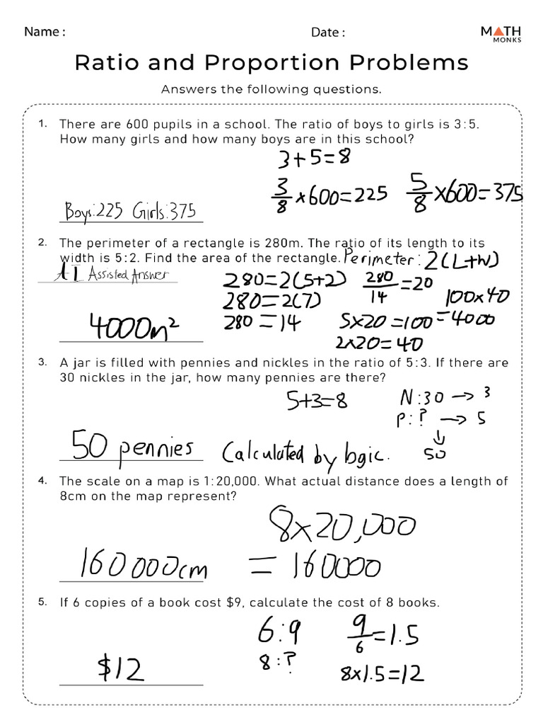 Ratio and Proportion Worksheets Grade 9 | PDF