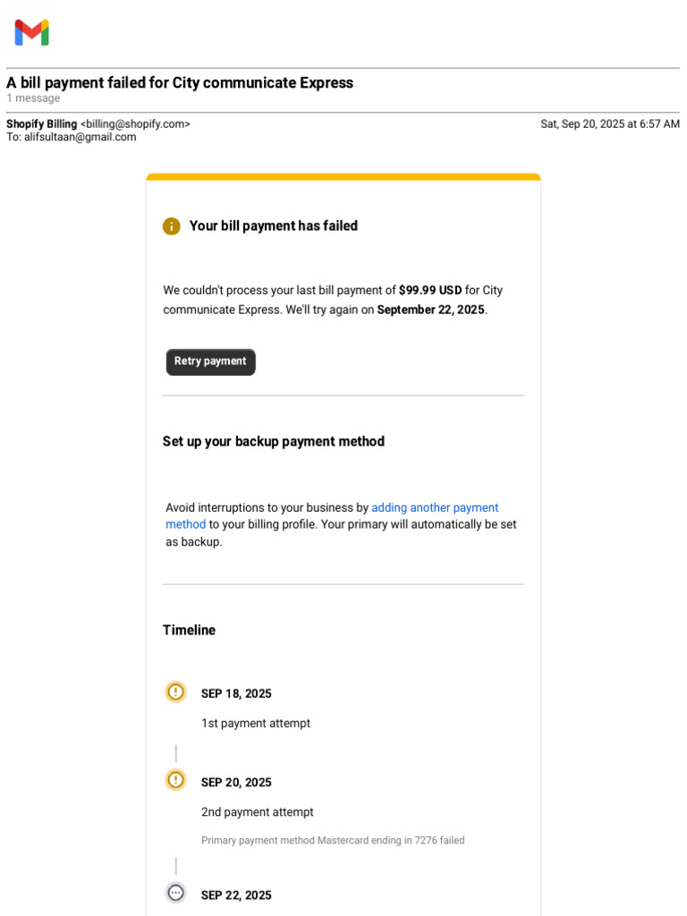 A Bill Payment Failed For City Communicate Express | PDF