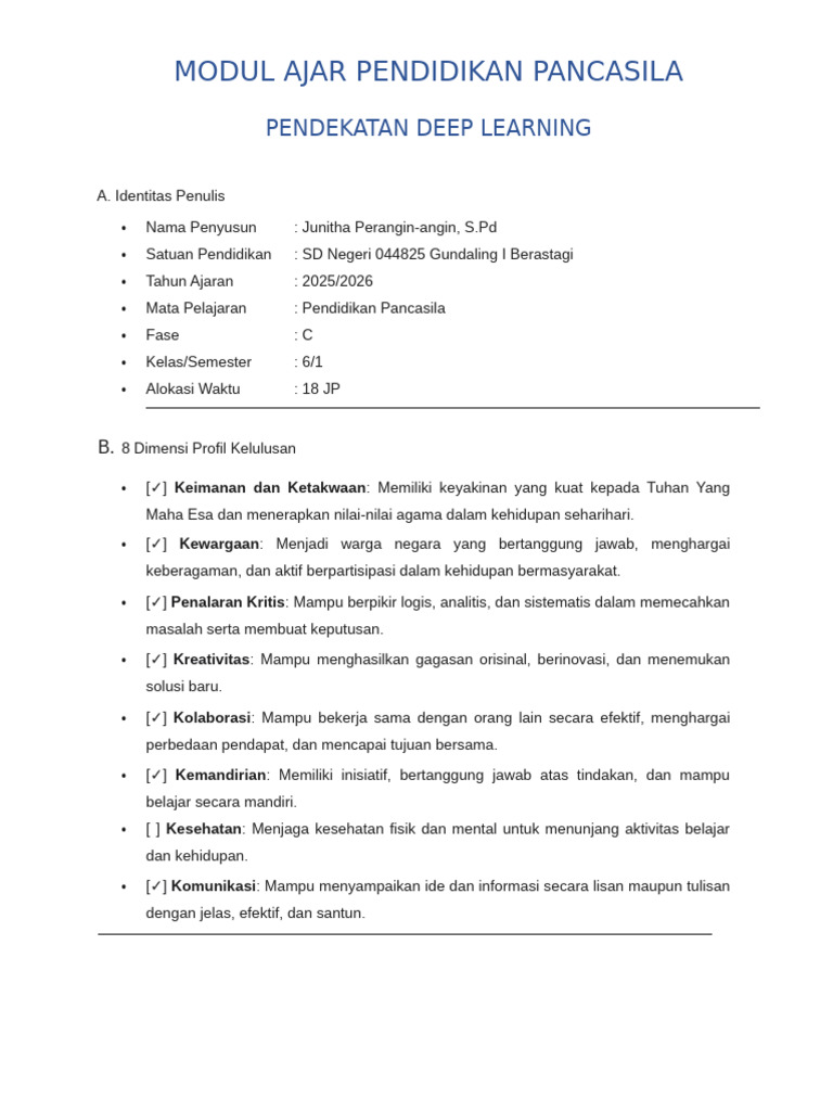 Modul Ajar Pendidikan Pancasila SD | PDF