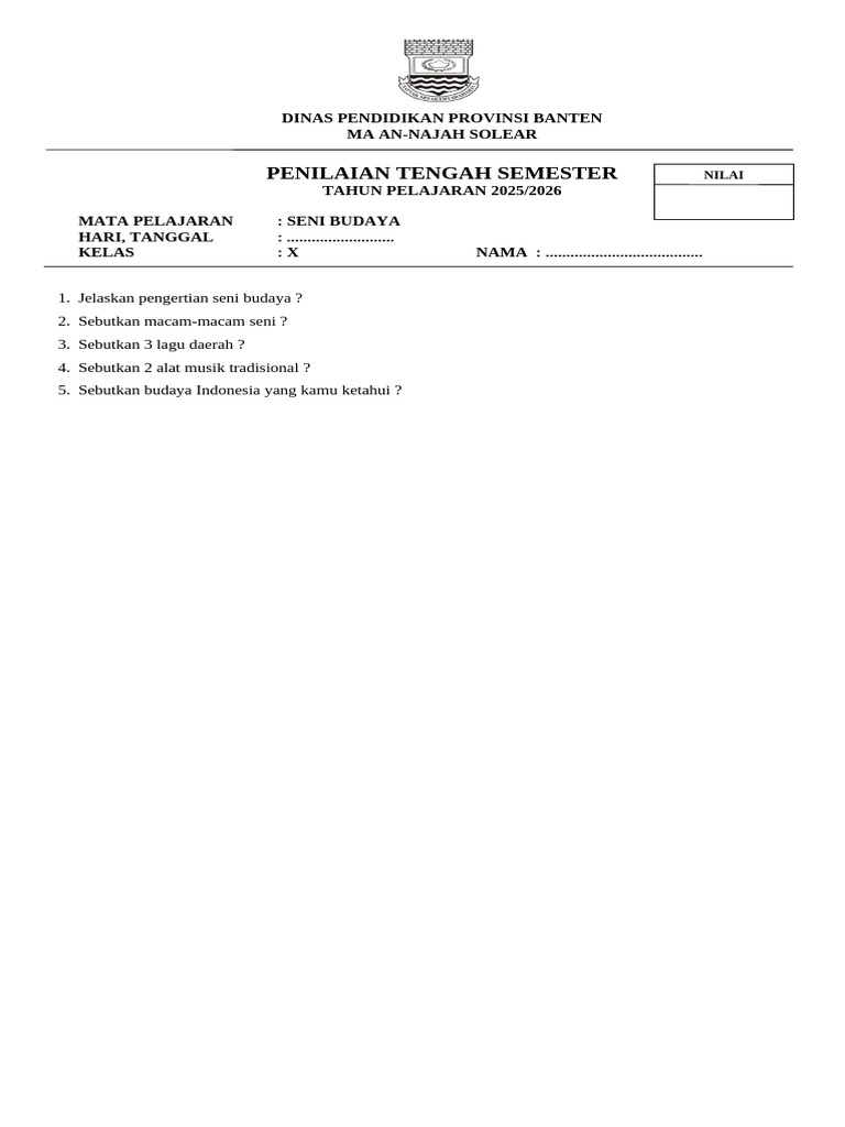 Pts Seni Budaya Kls 10 2025 | PDF