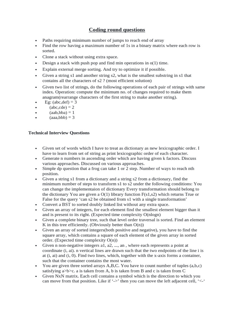 Coding Interview Questions and Solutions | PDF | String (Computer ...