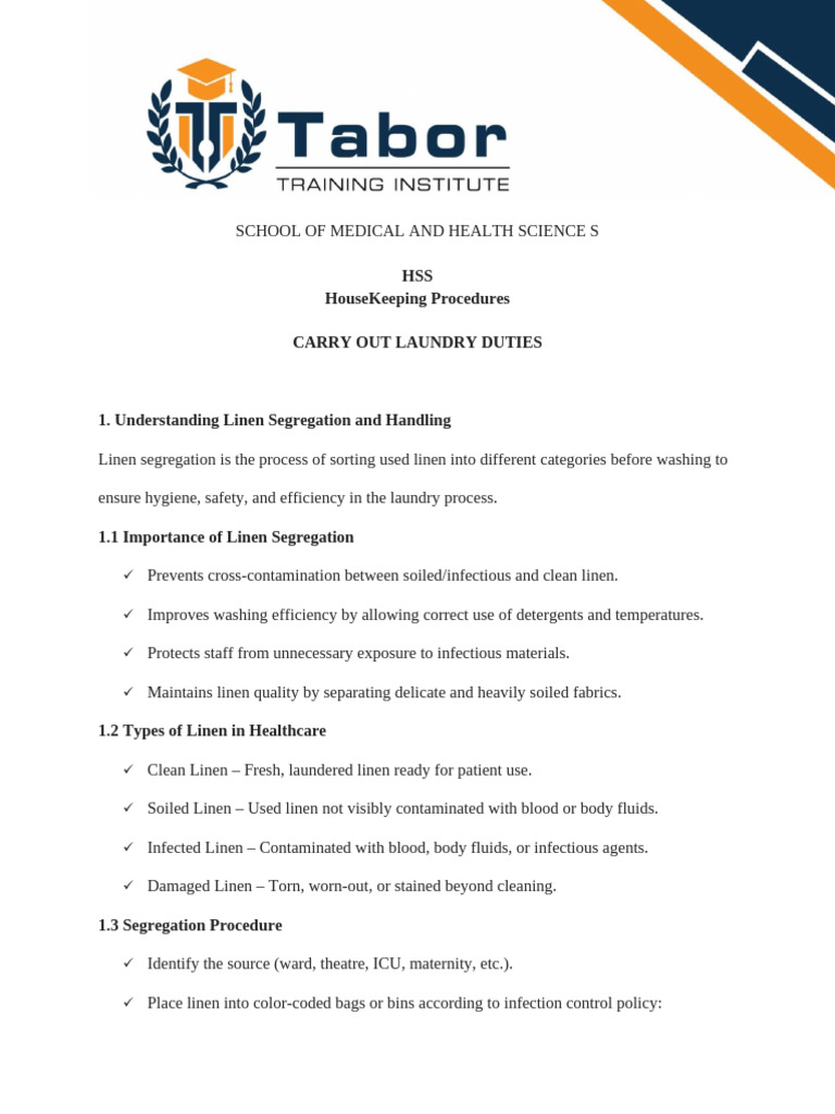 Linen Segregation and Handling | PDF | Hygiene | Personal Protective ...