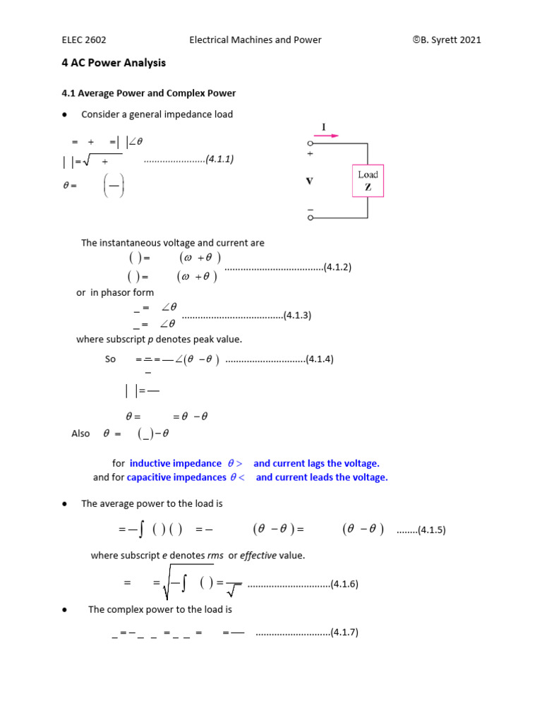 Section 4 AC Power Analysis | PDF | Ac Power | Electrical Impedance