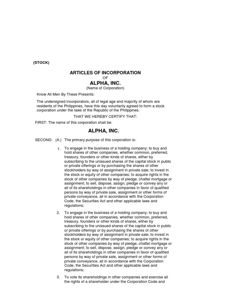 AOI Sample | PDF | Stocks | Securities (Finance)