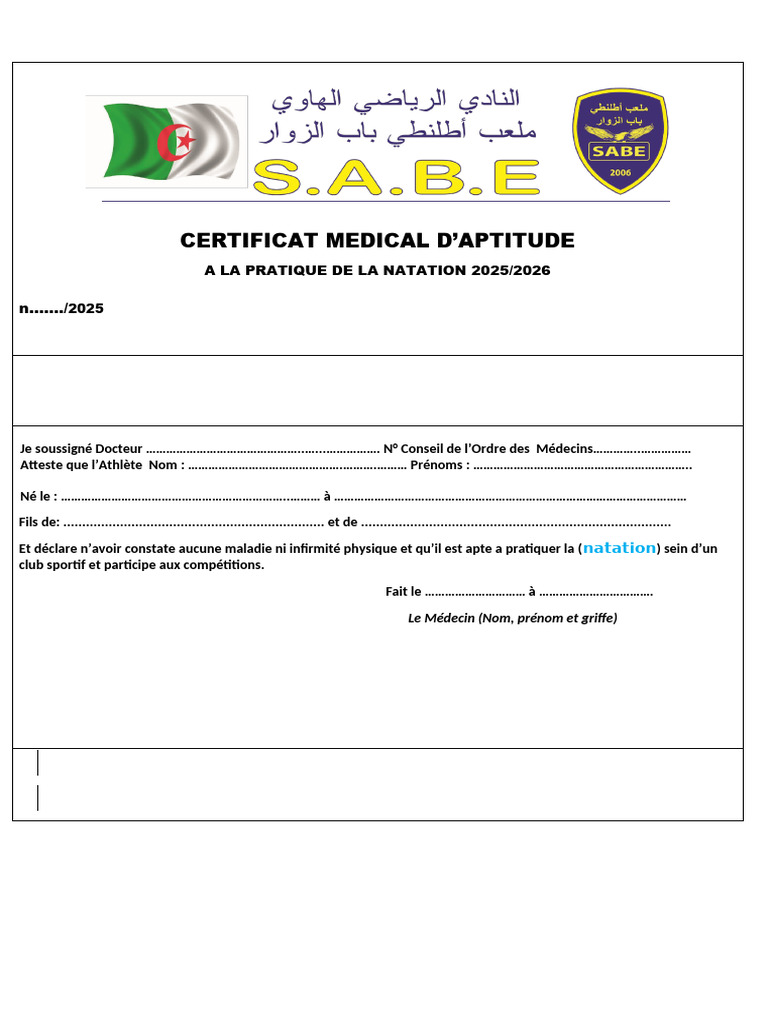 Certificat Medical D'aptitude | PDF