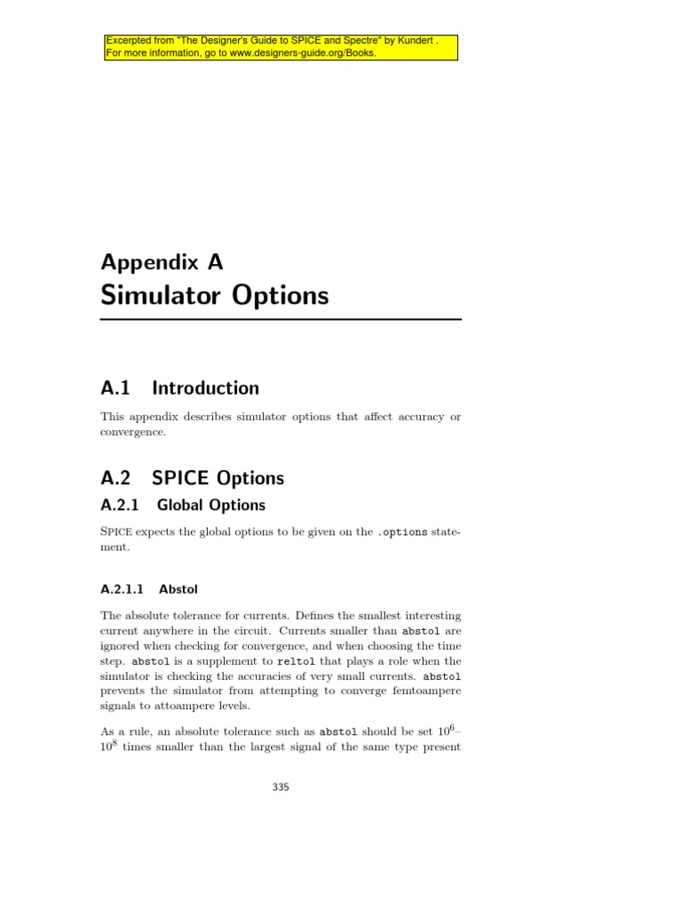 SPICE Simulator Options Guide | PDF | Spice | Electrical Network