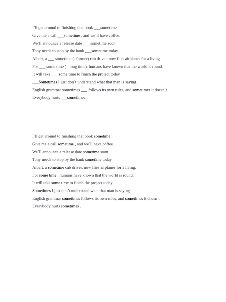 Sometime, Some Time, Sometimes | PDF