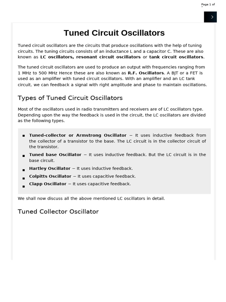 Sinusoidal Tuned Circuit Oscillators | PDF | Electronic Oscillator ...