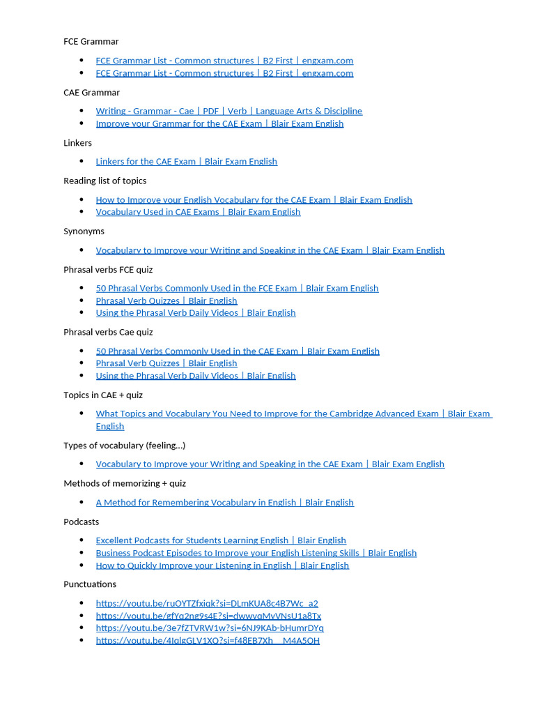 FCE Grammar Structures Overview | PDF