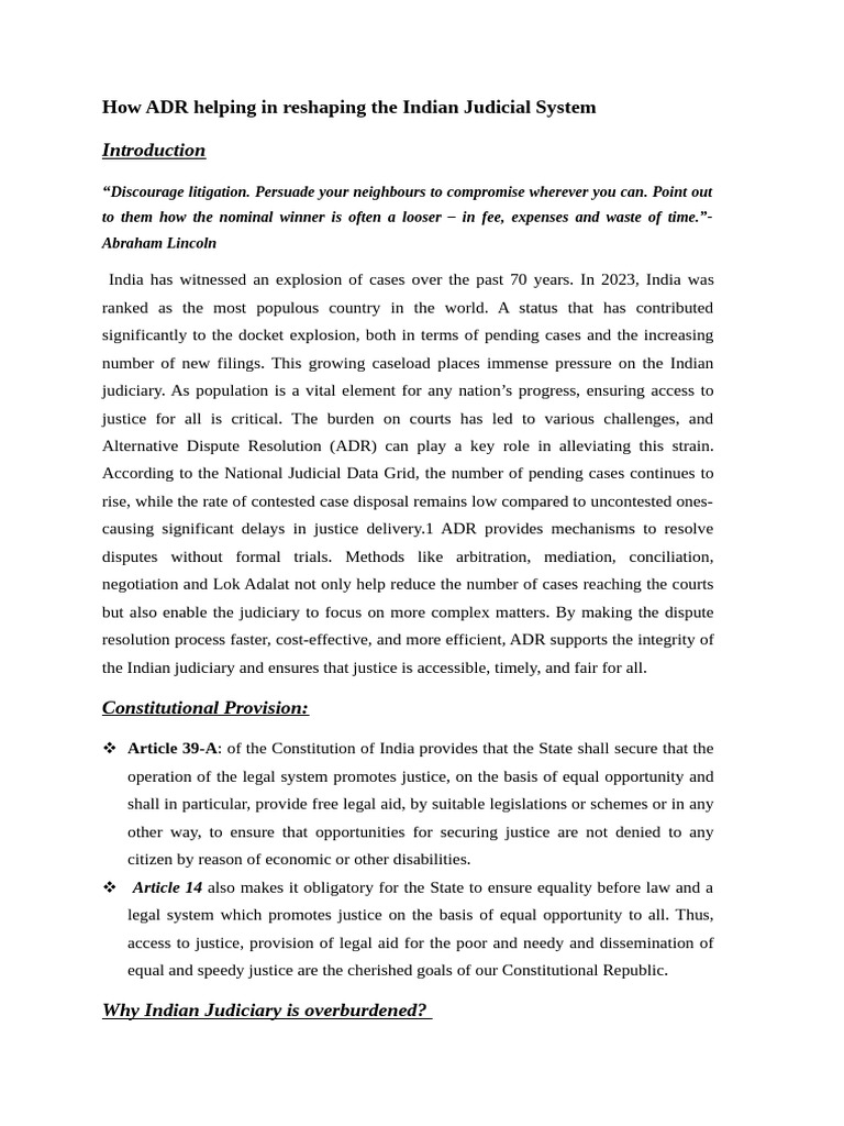 How ADR Helping in Reshaping the Indian Judicial System[1] | PDF ...